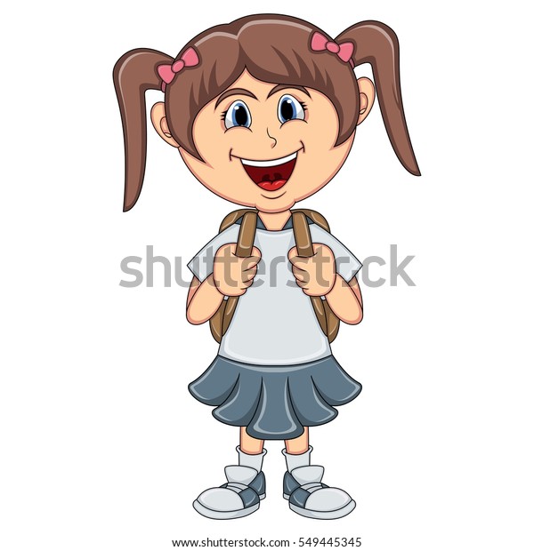 Little Girl Backpack Cartoon Vector Illustration Stock Vector (Royalty ...