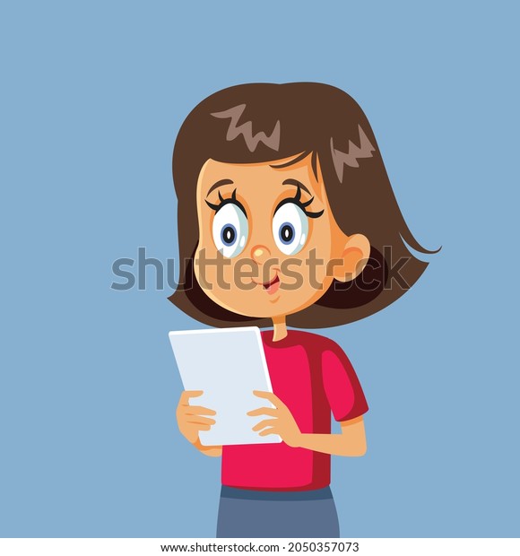 Little Girl Pc Tablet Vector Cartoon Stock Vector (Royalty Free ...