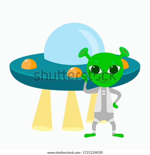 Little Green Alien Waving Hello Near Stock Vector (Royalty Free ...