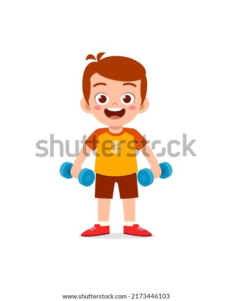 Little Kid Do Workout Lift Dumbbell Stock Vector (Royalty Free ...