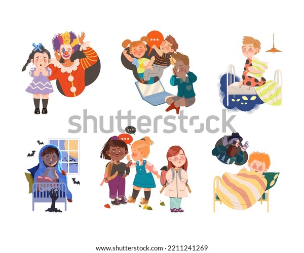 Little Kids Afraid Scared Different Creepy Stock Vector (Royalty Free ...