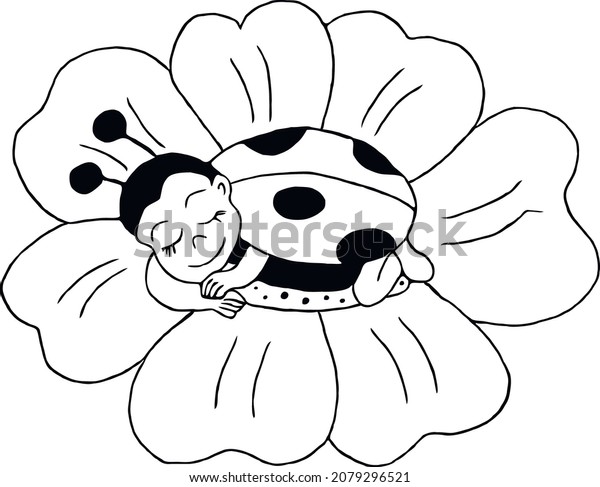 Little Ladybug Sleep Peacefully On Soft Stock Vector (Royalty Free ...