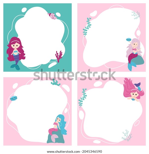 Little Mermaids Set Vector Frames Form Stock Vector (Royalty Free ...