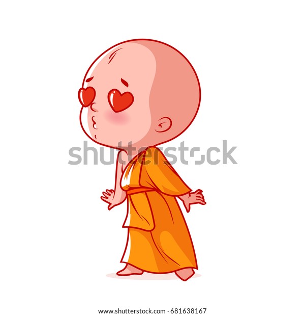 Little Monk Love Cute Cartoon Character: เวกเตอร์สต็อก (ปลอดค่า ...