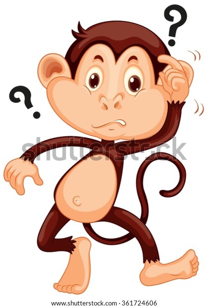 Little Monkey Looking Confused Illustration เวกเตอร์สต็อก (ปลอดค่า ...