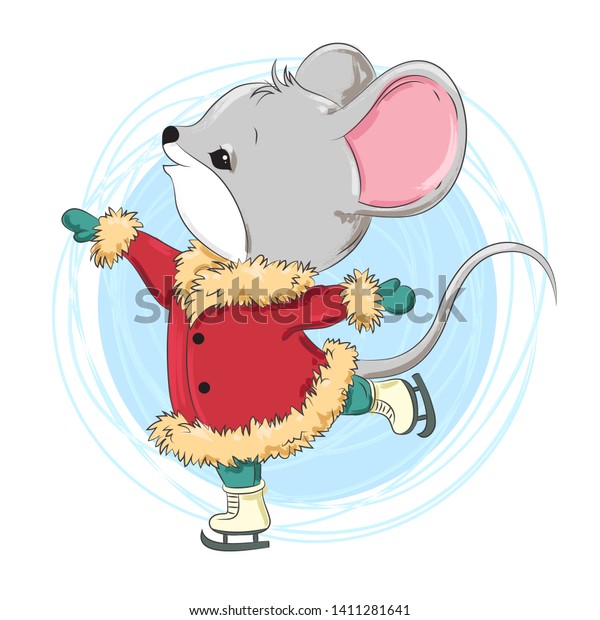 Little Mouse Skating Hand Drawn Vector : image vectorielle de stock ...