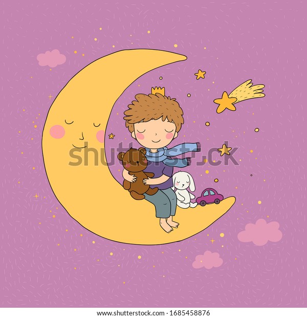 Little Prince Sitting On Moon Cute Stock Vector (Royalty Free ...