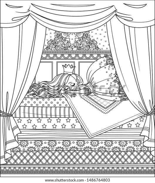 Little Princess Sleeping On High Bed Stock Vector (Royalty Free ...