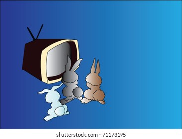 Vektor Stok Little Rabbits Watching Tv Vector (Tanpa Royalti) 71173195 ...