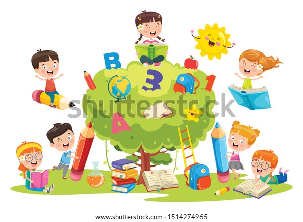 Little School Children Studying Learning Stock Vector (Royalty Free ...