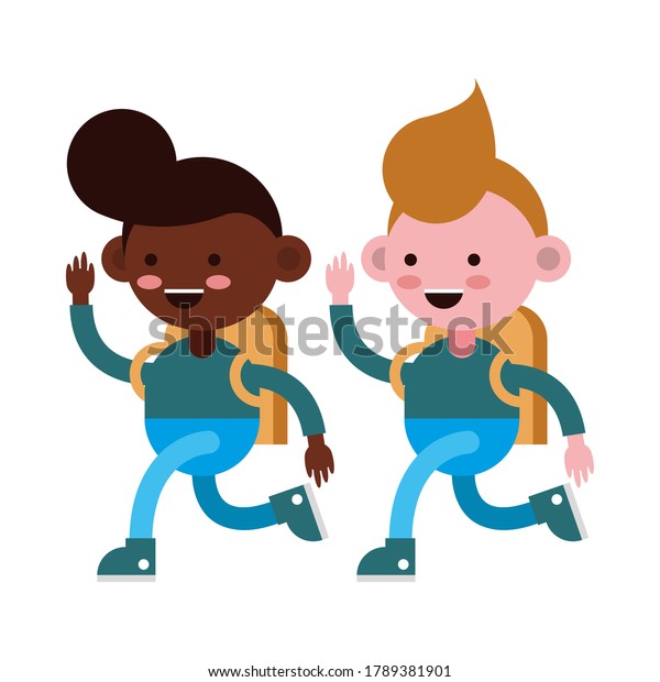 Little Students Boys Walking Comic Characters Stock Vector (Royalty ...