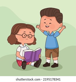 Little Students Couple Studing Characters Stock Vector (Royalty Free ...