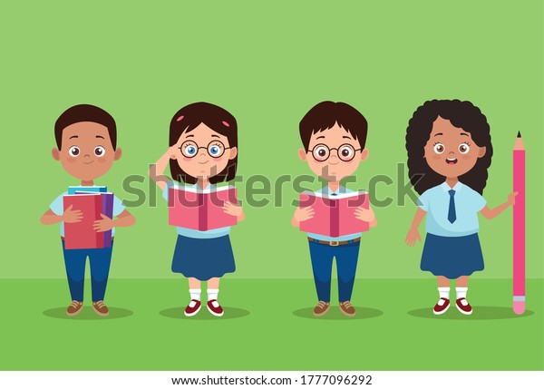 Little Students Group Uniforms Characters Vector Stock Vector (Royalty ...