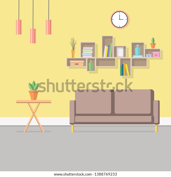 Living Room Interior Background Flat Design Stock Vector (Royalty Free ...