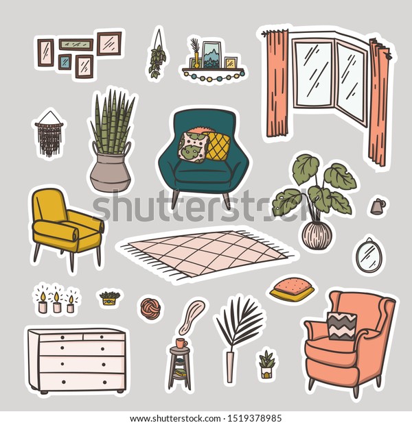 Living Room Interior Design Doodle Style: vetor stock (livre de ...
