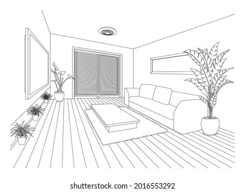 Living Room Line Drawing Vector Illustration Stock Vector (Royalty Free ...