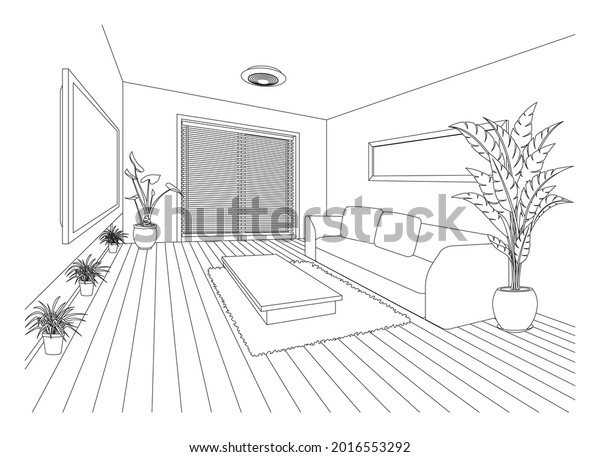 Living Room Line Drawing Vector Illustration Stock Vector (Royalty Free ...