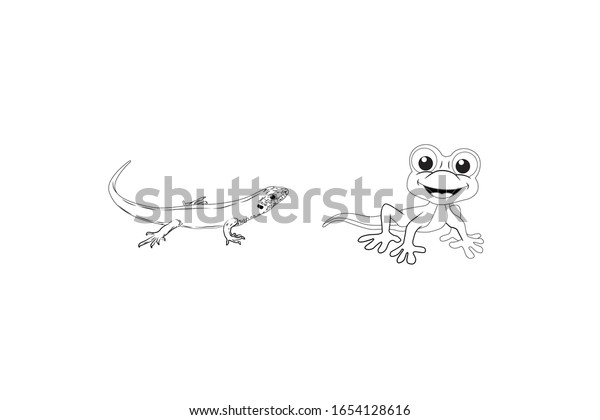 Lizard Animal Cartoon Vector Outline Illustration: เวกเตอร์สต็อก (ปลอด ...