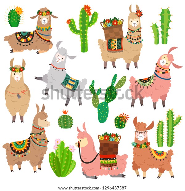 Llama Cactus Chile Llamas Alpaca Cacti Stock Vector (Royalty Free ...