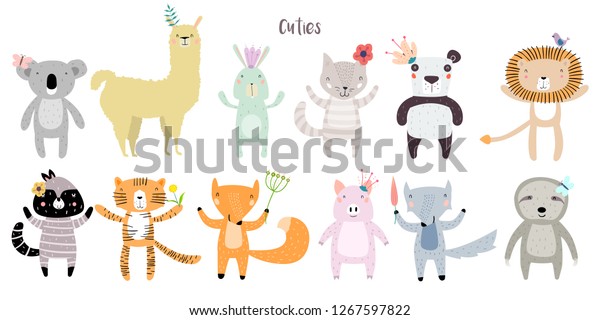 Llama Lion Tiger Wolf Panda Cat 库存矢量图（免版税）1267597822 | Shutterstock