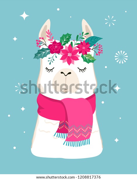 Llama Winter Illustration Cute Design Nursery 库存矢量图（免版税）1208817376 ...