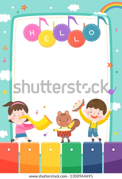 Llustration Cartoon Kindergarten Cute Frame Kids Stock Vector (Royalty ...