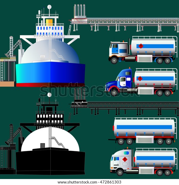 Lng Terminal Tankers Trucks Vector Illustration Stock Vector (Royalty ...