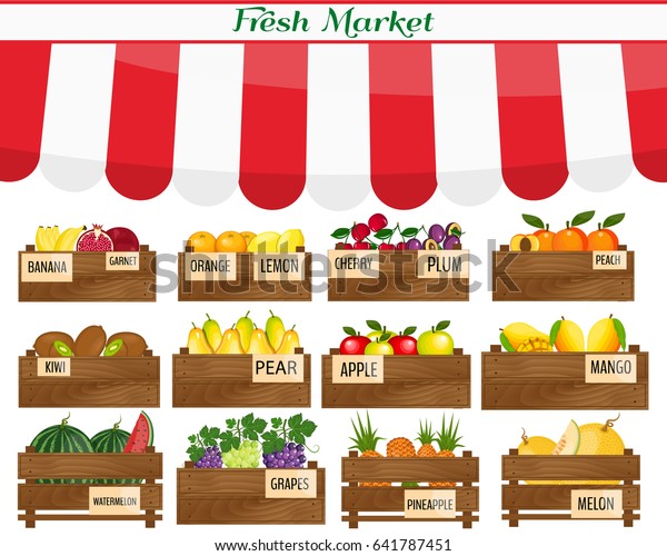 Local Vegetable Stall Fresh Organic Food เวกเตอร์สต็อก (ปลอดค่า ...