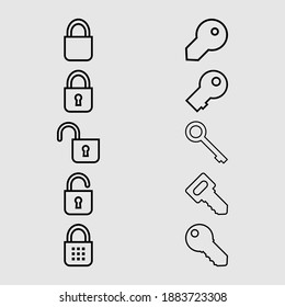 Lock Key Outline Icon Set Isolated Stock Vector (Royalty Free ...