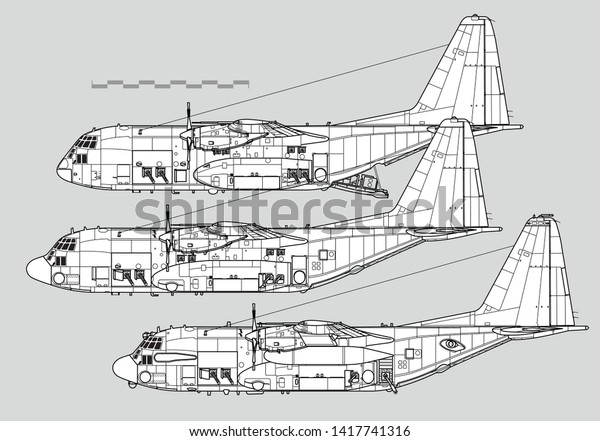 Lockheed Boeing Ac130 Gunshipspectre Outline Vector Stock Vector ...