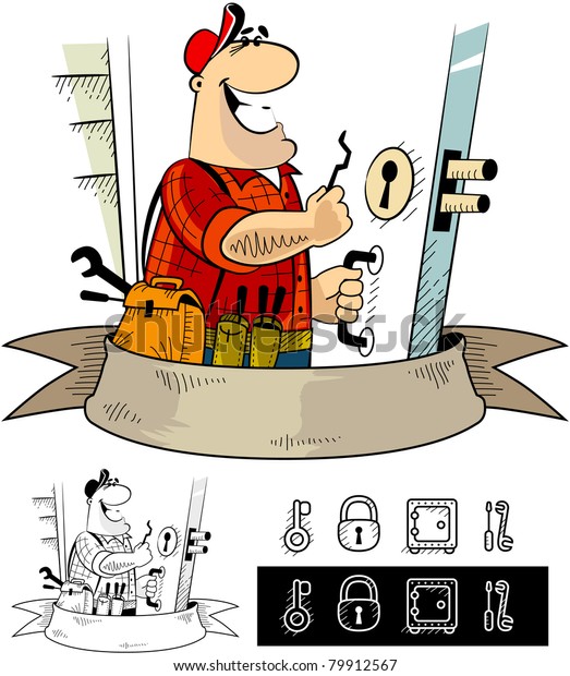 Locksmith Character 4 Series Handyman Cartoon Stock Vector (Royalty ...
