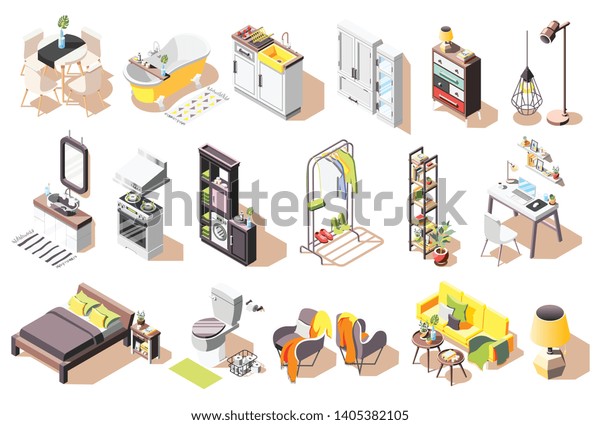 Loft Interior Icons Collection Isolated Images Stock Vector (Royalty ...