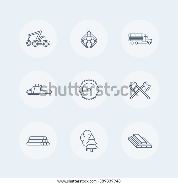Logging Line Icons Forestry Timber Tree Stock Vector (Royalty Free ...