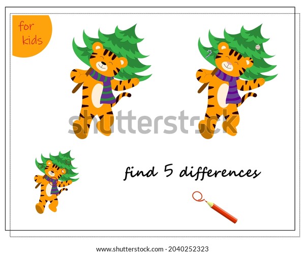 Logical Game Children Find Differences Tiger Stock Vector (Royalty Free ...