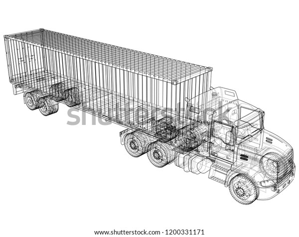 Logistic By Container Truck Vector Rendering: เวกเตอร์สต็อก (ปลอดค่า ...