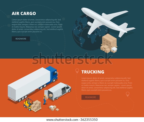 Logistic Concept Flat Banners Air Cargo Stock Vector (Royalty Free ...