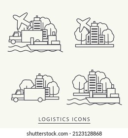Logistic Icons Vector Illustration Airplane Truck Stock Vector (Royalty ...