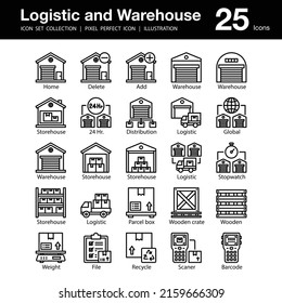 Logistic Warehouse Outline Icon Set Collection Stock Vector (Royalty ...