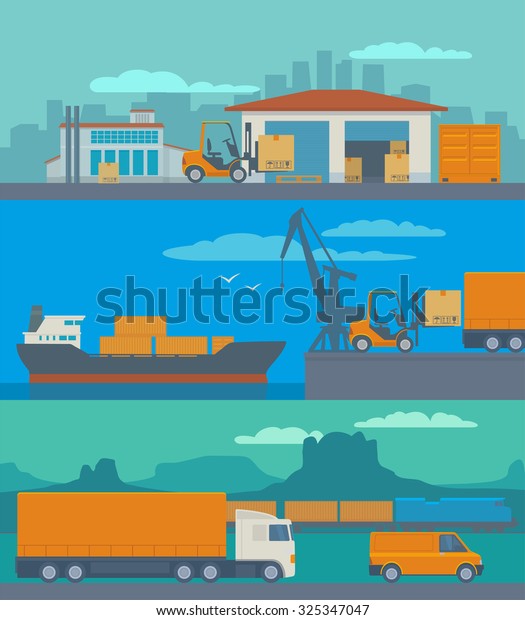 Logistics Banners Set Shipping Rail Delivery Stock Vector (Royalty Free ...