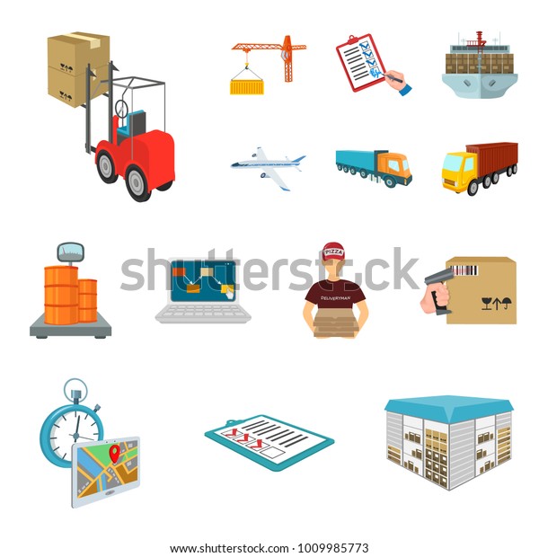 Logistics Delivery Cartoon Icons Set Collection: เวกเตอร์สต็อก (ปลอดค่า ...