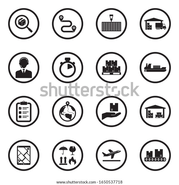 Logistics Icons Black Flat Design Circle: เวกเตอร์สต็อก (ปลอดค่า ...