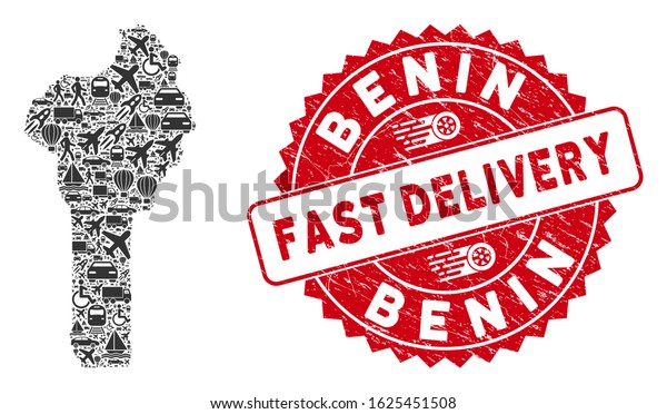 Logistics Mosaic Benin Map Grunge Stamp Stock Vector (Royalty Free ...