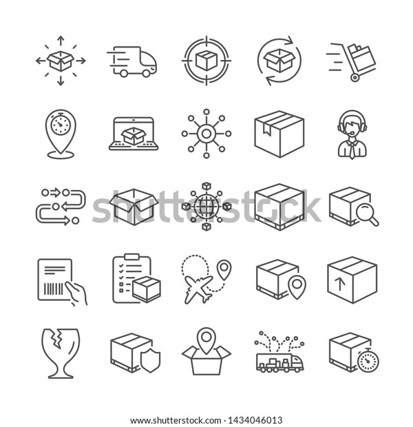 Logistics Shipping Document Line Icons Set Stock Vector (Royalty Free ...