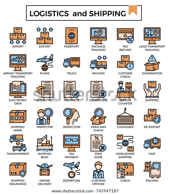 Logistics Shipping Outline Icon Set Filled Stock Vector (Royalty Free ...