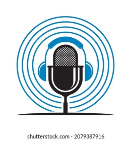Logo Design Concept Microphone Headset Signal Stock Vector (Royalty ...