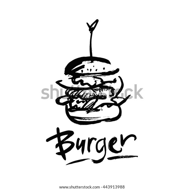 Logo Fast Food Drawing Ink Burger Stock Vector (Royalty Free) 443913988