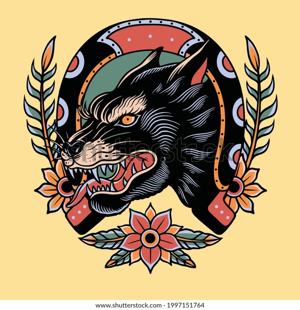 Logo Head Wolf Flowers Vector Illustration Stock Vector (Royalty Free ...