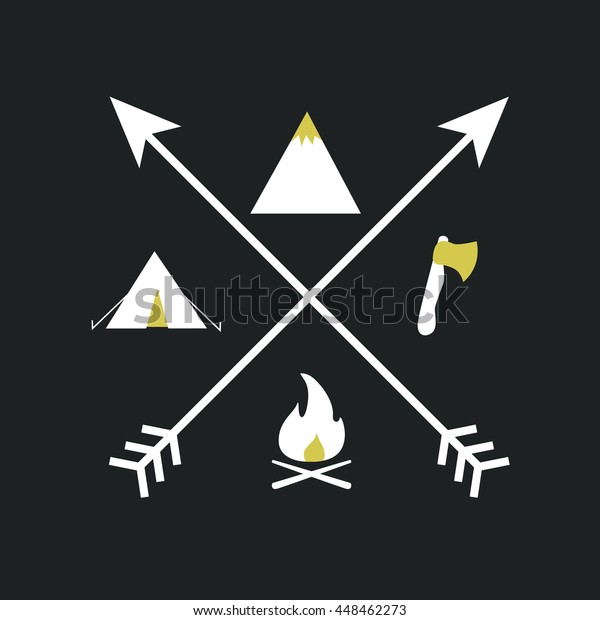 Vektor Stok Logo Hike Cross Arrows Adventure Labels (Tanpa Royalti ...