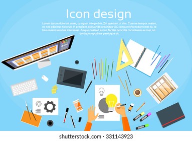 Logo Icon Designer Drawing Desk Workspace Stock Vector (Royalty Free ...