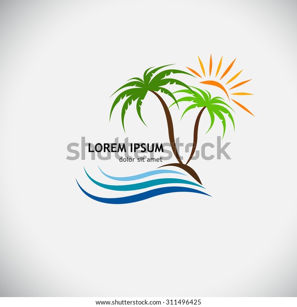 Logo Palm Trees Sun Wave Vector Stock Vector (Royalty Free) 311496425